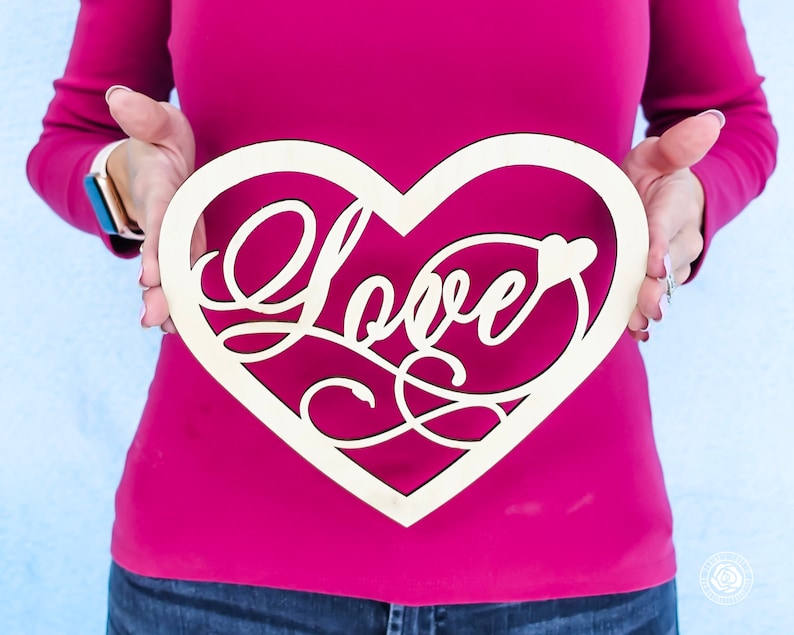 Love Heart Wood Sign, Love Script Word, Wooden Love Cutout Decor ...