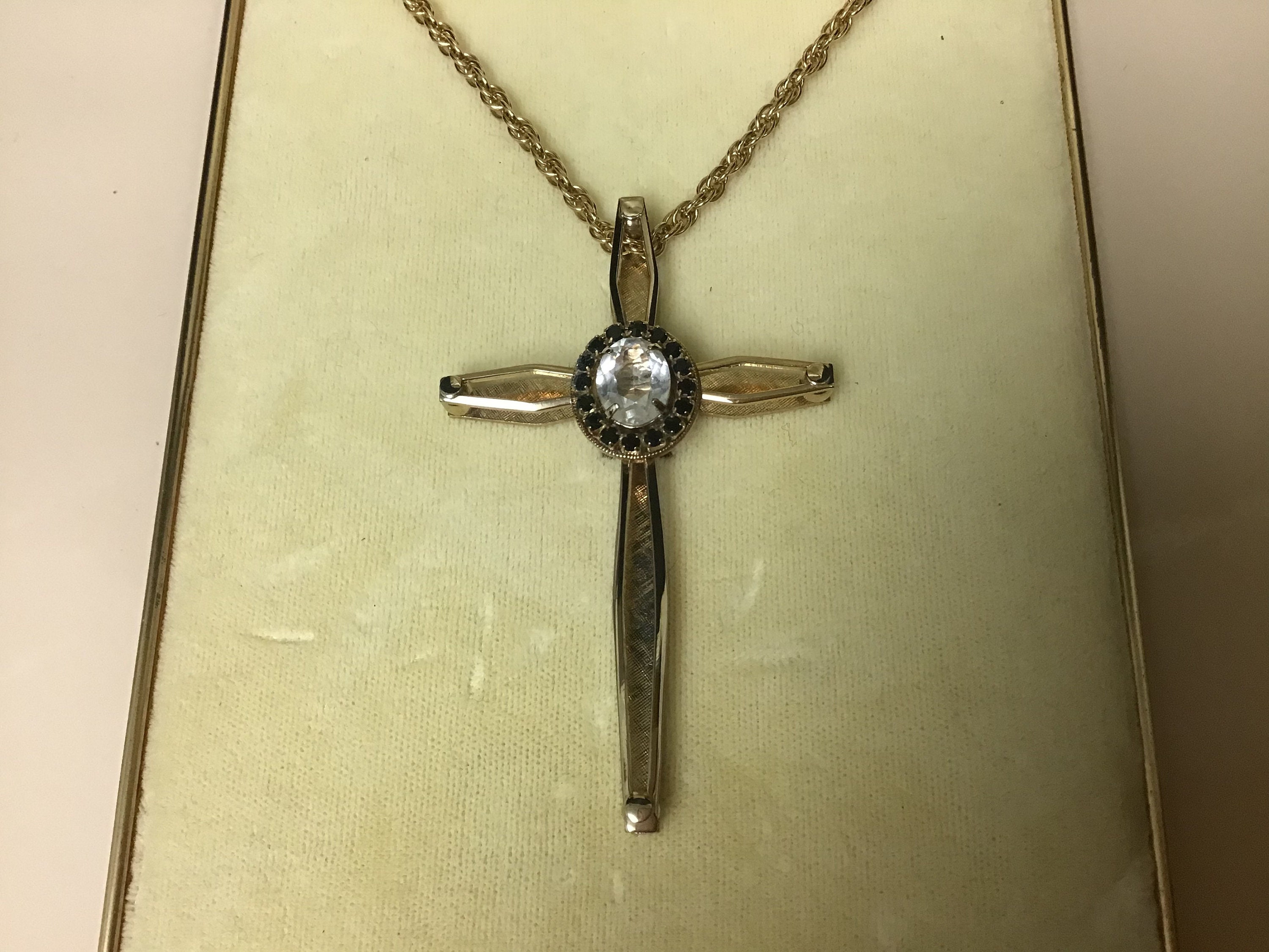 Amco Jewels 14k Gold Overlay Cross With Stones in Original Gift Box - Etsy