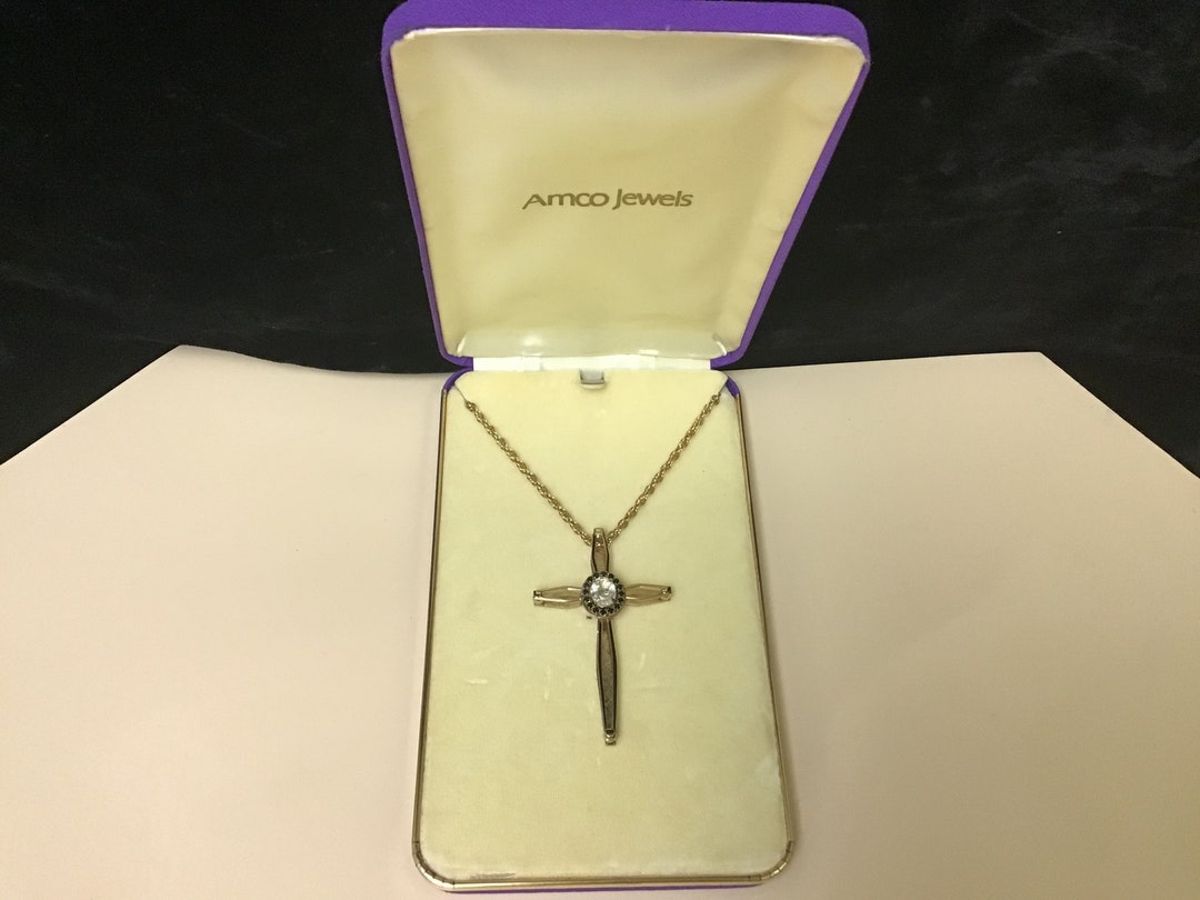 Amco Jewels 14k Gold Overlay Cross With Stones in Original Gift Box - Etsy