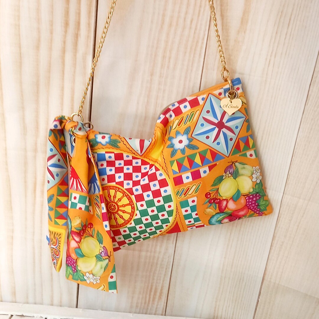 Sicilian Shoulder Bag Clutch, Satin Fabric ,patterned Sicilian ...