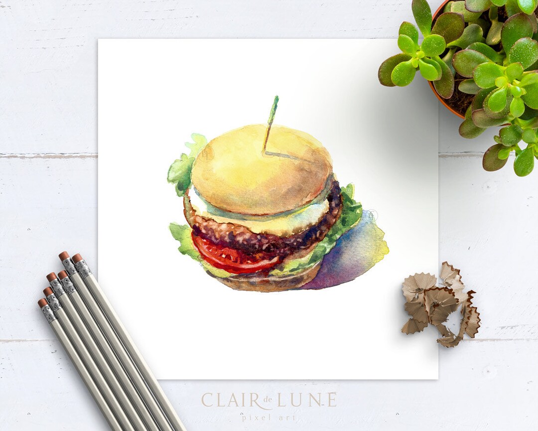 Watercolor Cheeseburger Art-print Reproduction, Art Print Made on ...