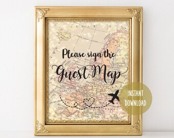 Wedding Guest Book World Map Travel Theme Customized Digital Printable ...