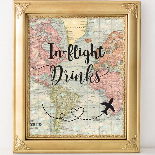 Printable in Flight Drinks Sign World Map 8x10 Travel Wedding - Etsy