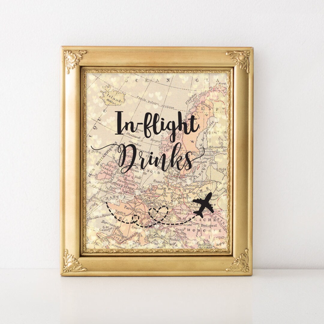 Printable in Flight Drinks Sign World Map 8x10 Travel Wedding Theme ...