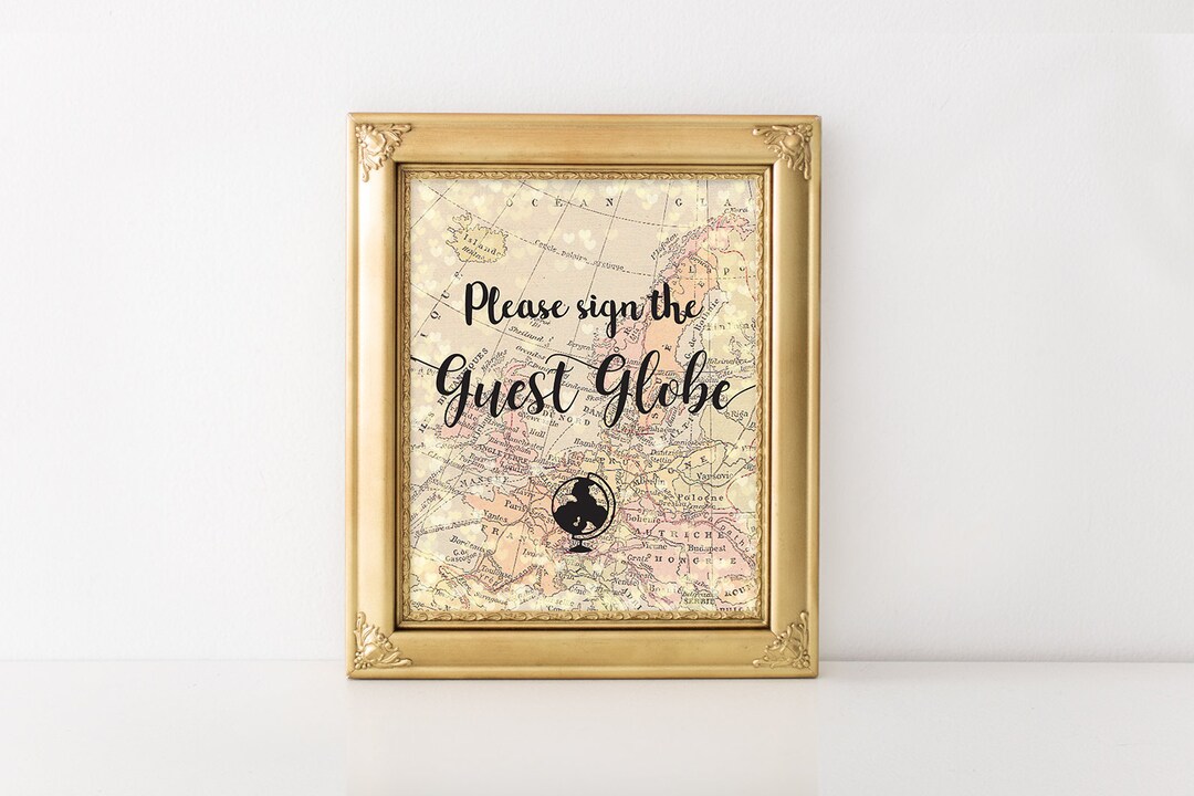 Please Sign the Guest Globe Sign World Map 8x10, Globe Guestbook ...