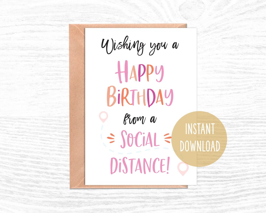 Social Distancing Card Happy Birthday From A Social Distance Pink ...