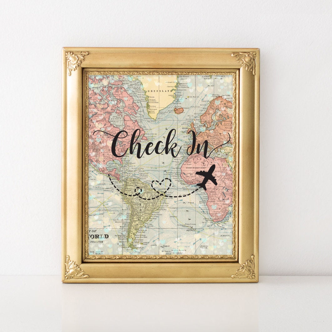Printable Check in Sign World Map 8x10 Travel Wedding Party - Etsy