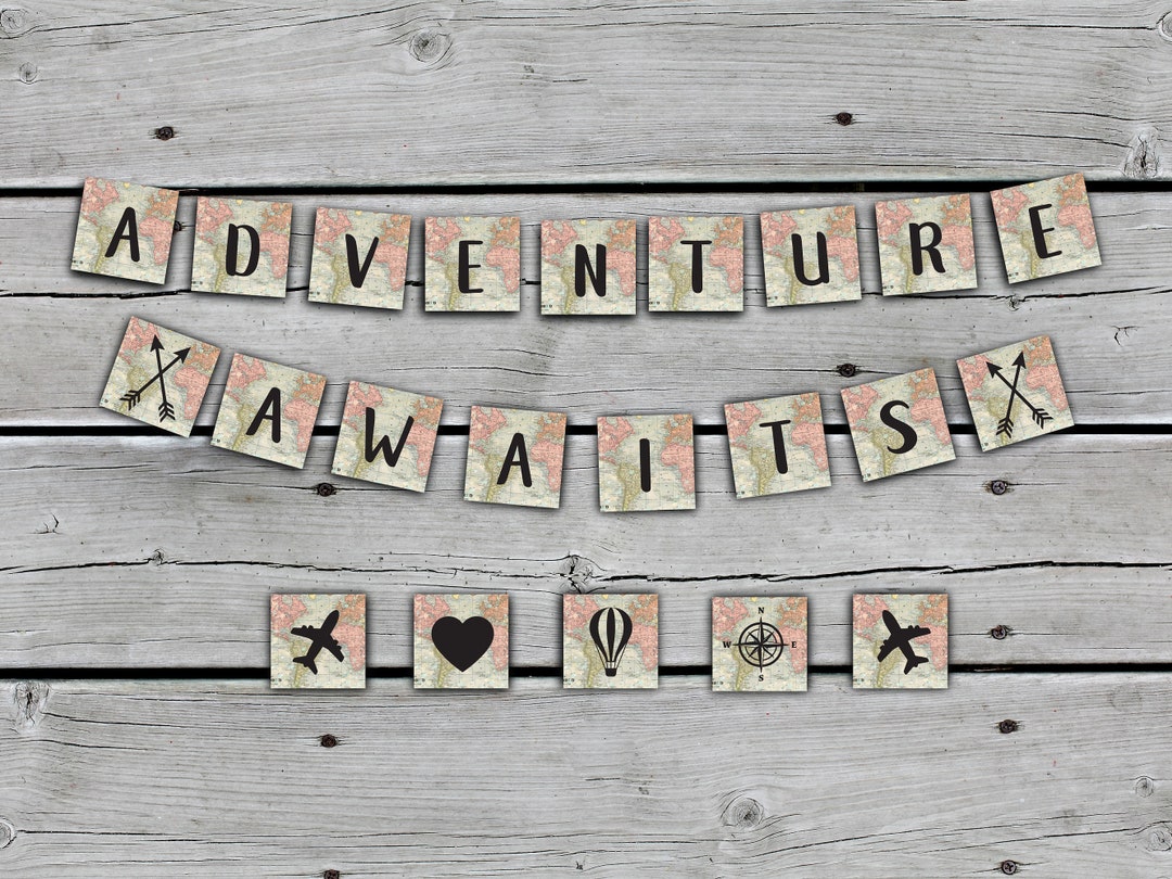 Printable Adventure Awaits Bunting, World Map Travel Themed, Baby ...