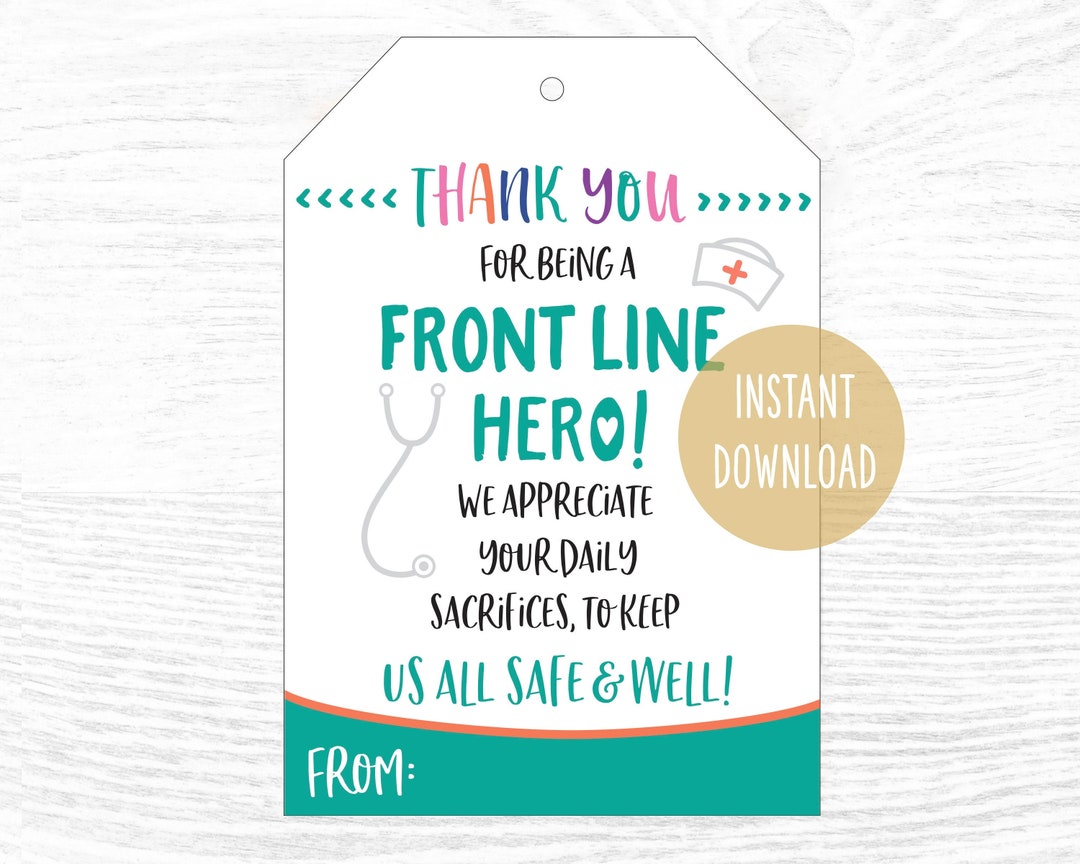 Nurse Thank You Tag Front Line Hero, Appreciation Gift Tag, Thank You ...