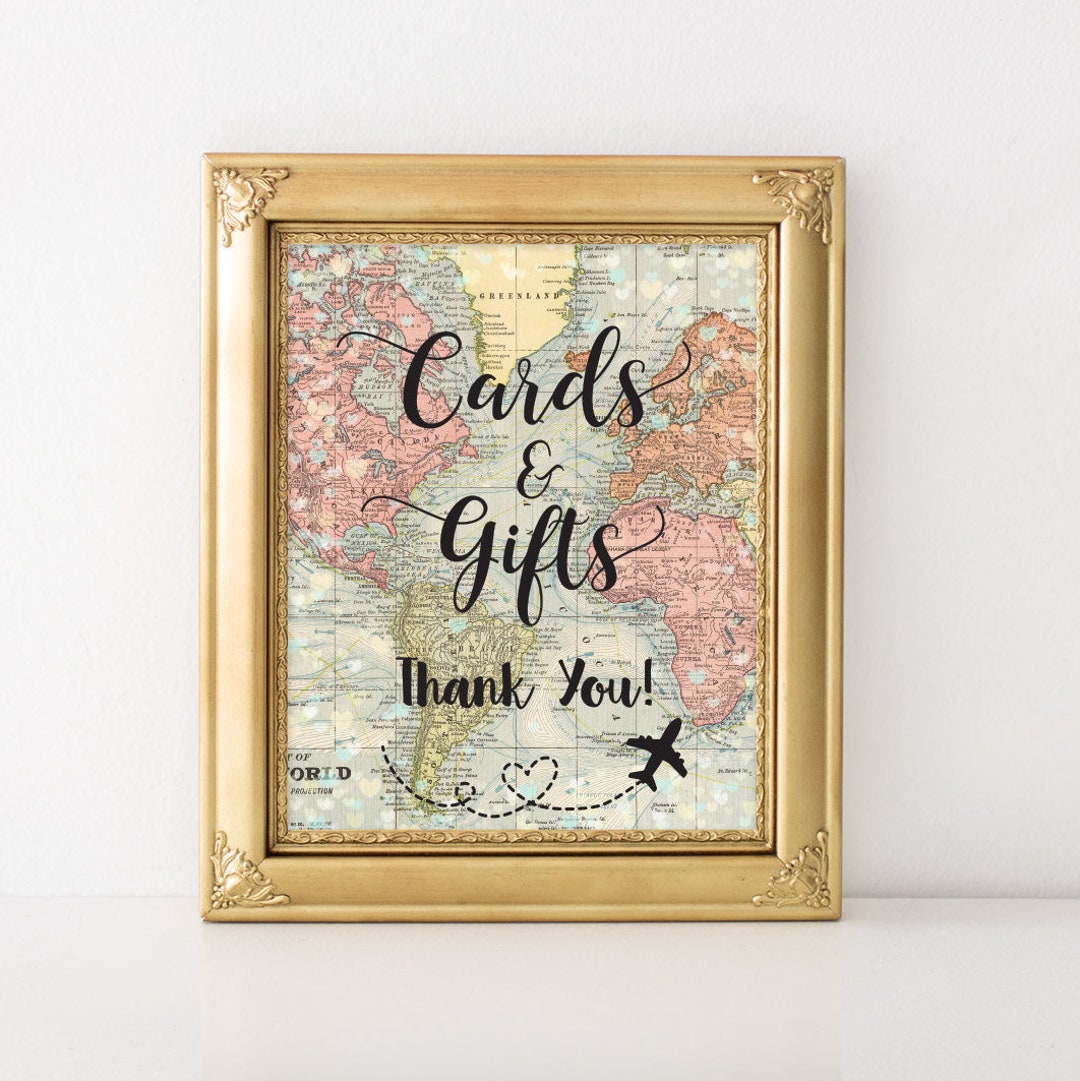 Cards & Gifts Sign World Map 8x10 Travel Theme, Printable, Bridal ...