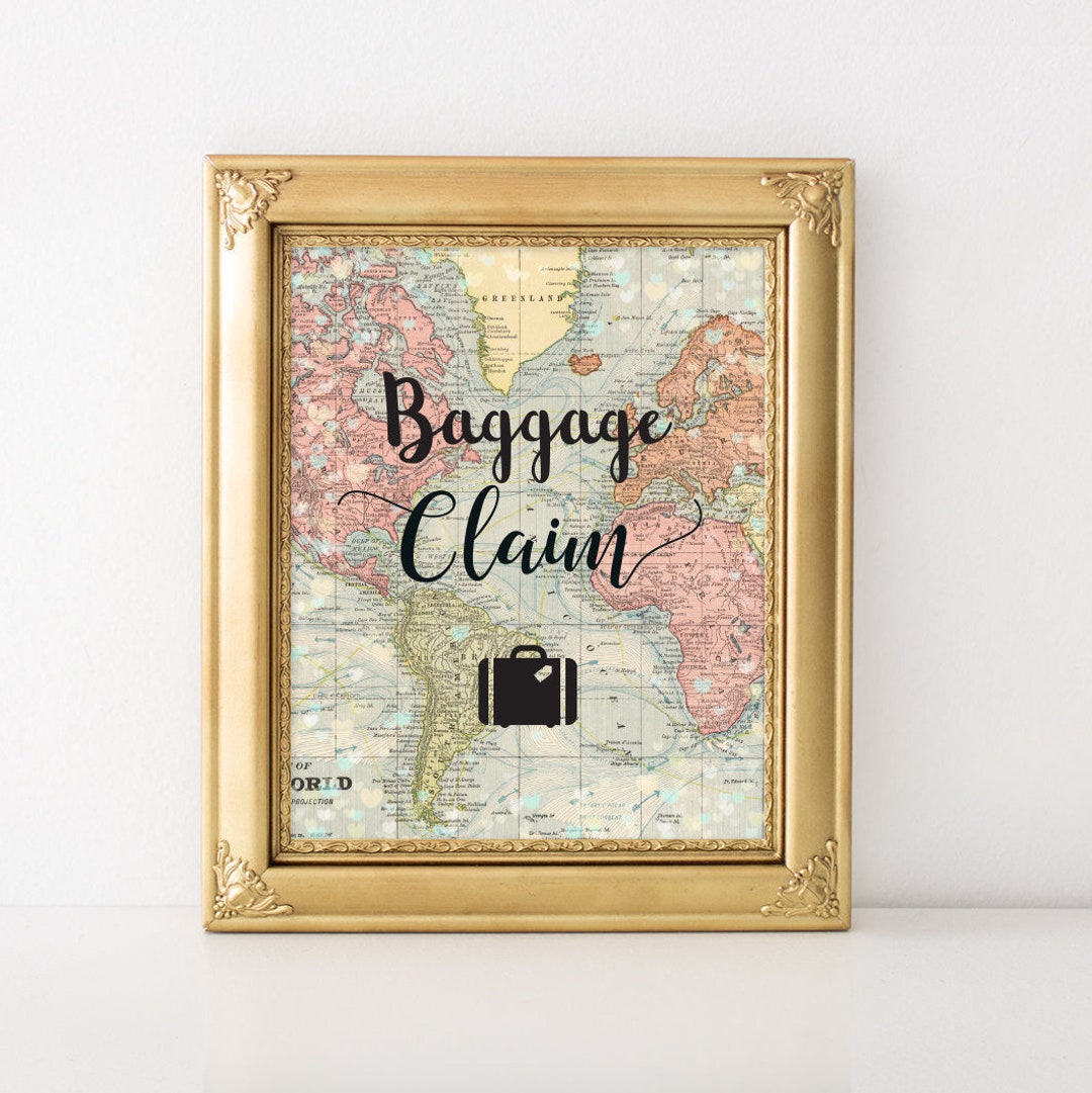 Printable Baggage Claim Sign World Map 8x10 Travel Wedding Theme ...