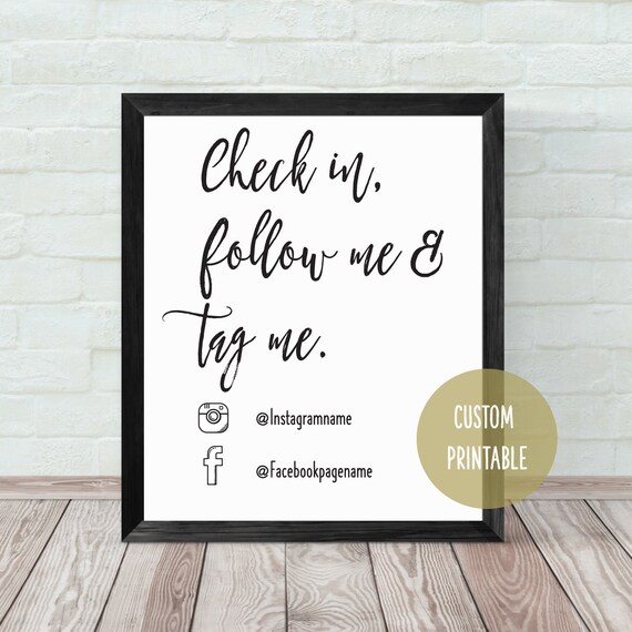 Check In Follow Me & Tag Me Social Media Sign 8x10 Small | Etsy