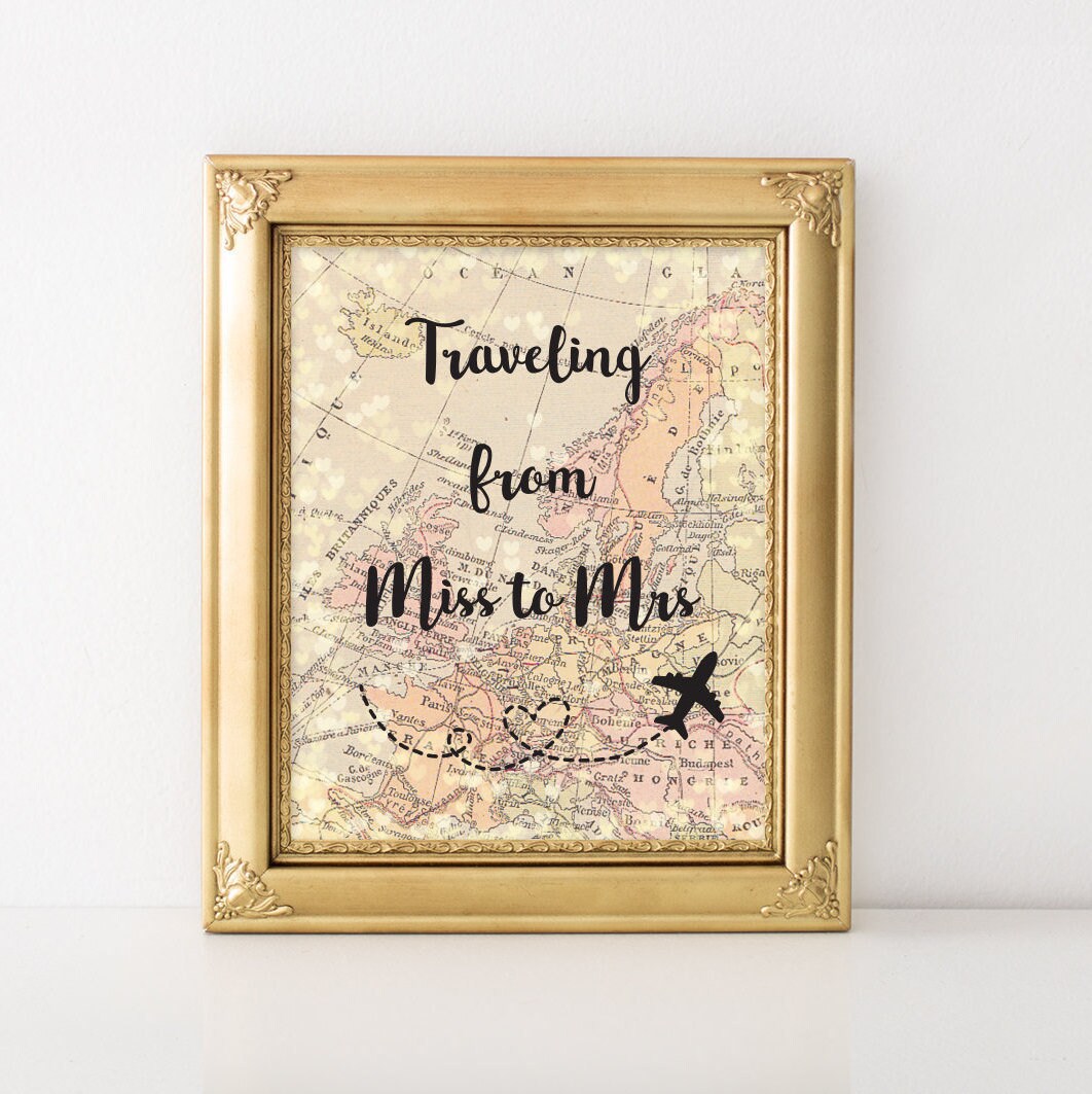 Printable Traveling From Miss To Mrs Map 8x10 Travel Wall Art | Etsy