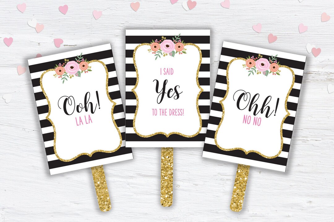Floral Black & Gold Say YES to the Dress Paddles - Wedding Dress ...