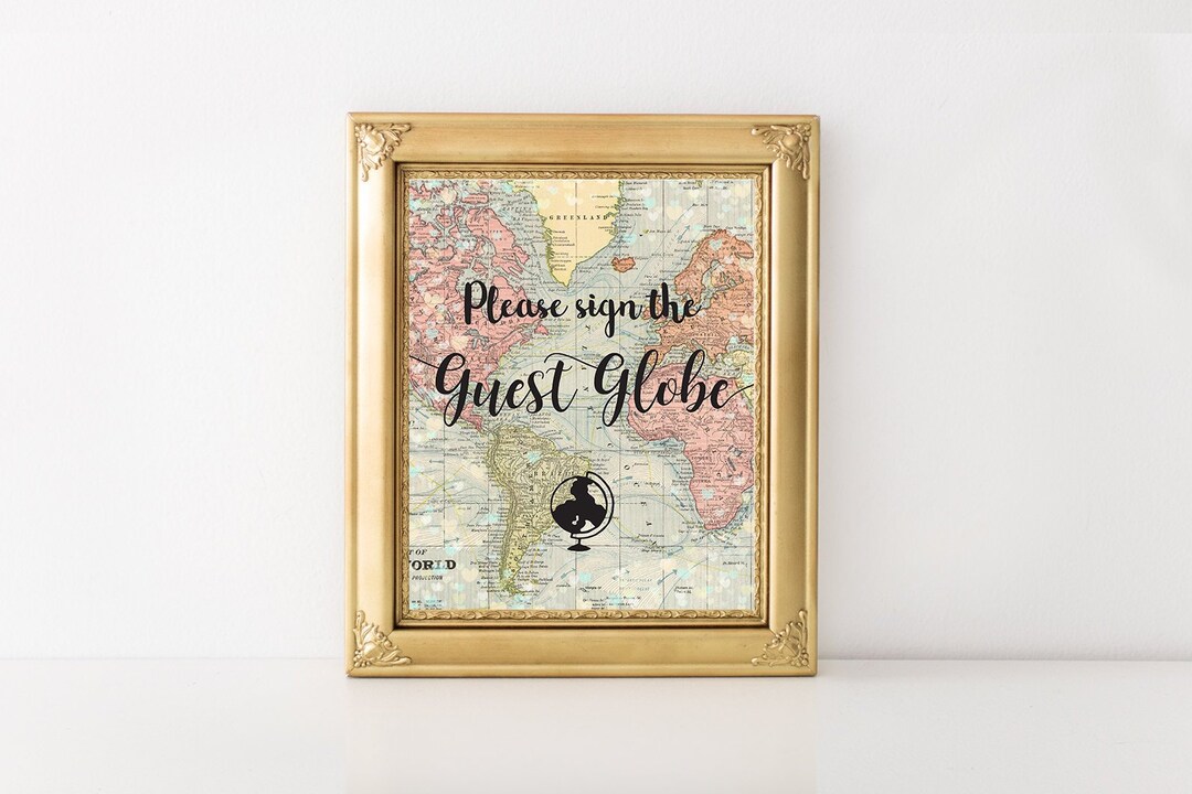 Please Sign the Guest Globe Sign World Map 8x10, Globe Guestbook ...