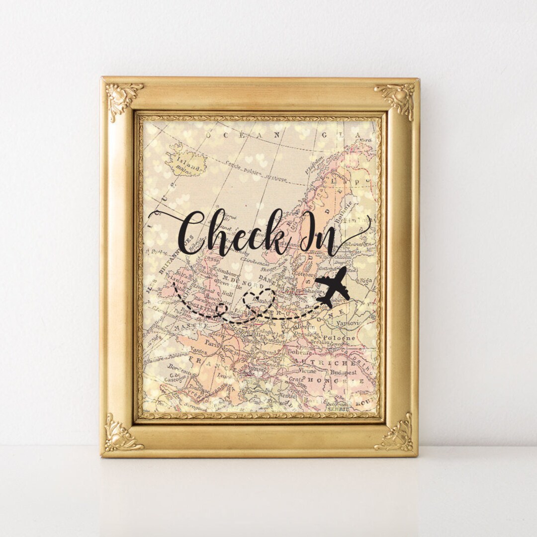 Printable Check in Sign World Map 8x10 Travel Wedding Party Theme ...