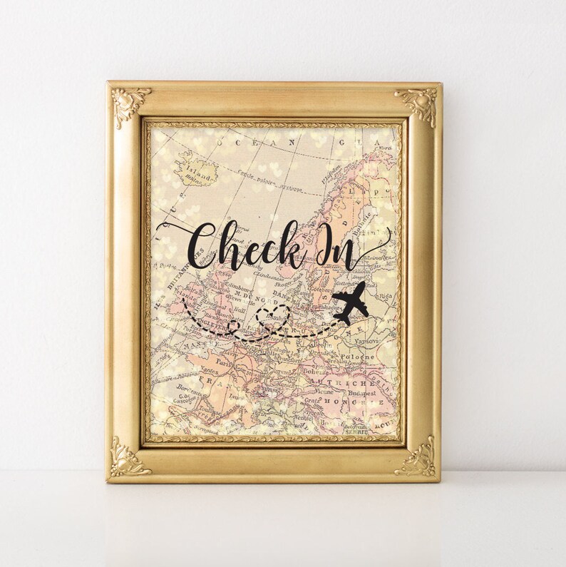Printable Check in Sign World Map 8x10 Travel Wedding Party | Etsy UK