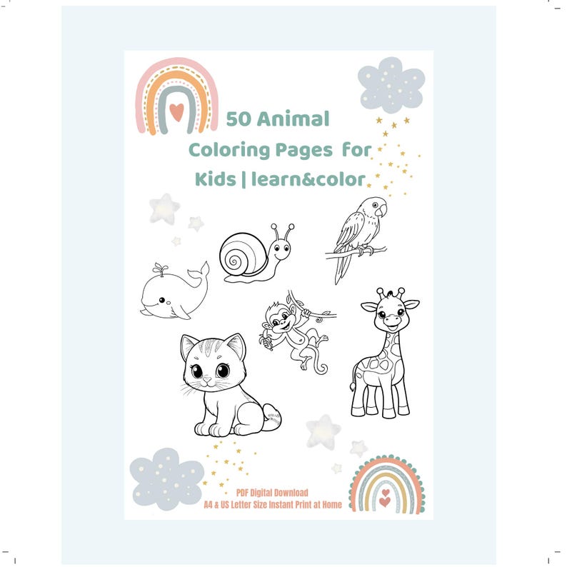 50 Animal Coloring Pages for Kids Digital Download - Etsy