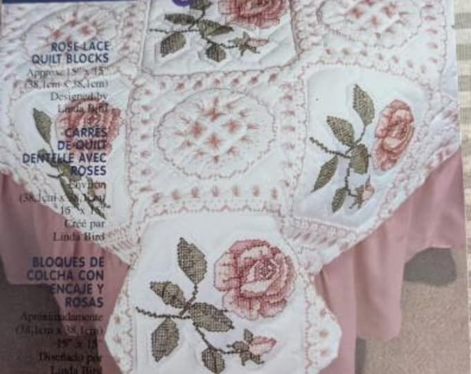 Plaid Bucilla Rose Lace Cross Stitch Quilt Block Kits One Package of 6 ...