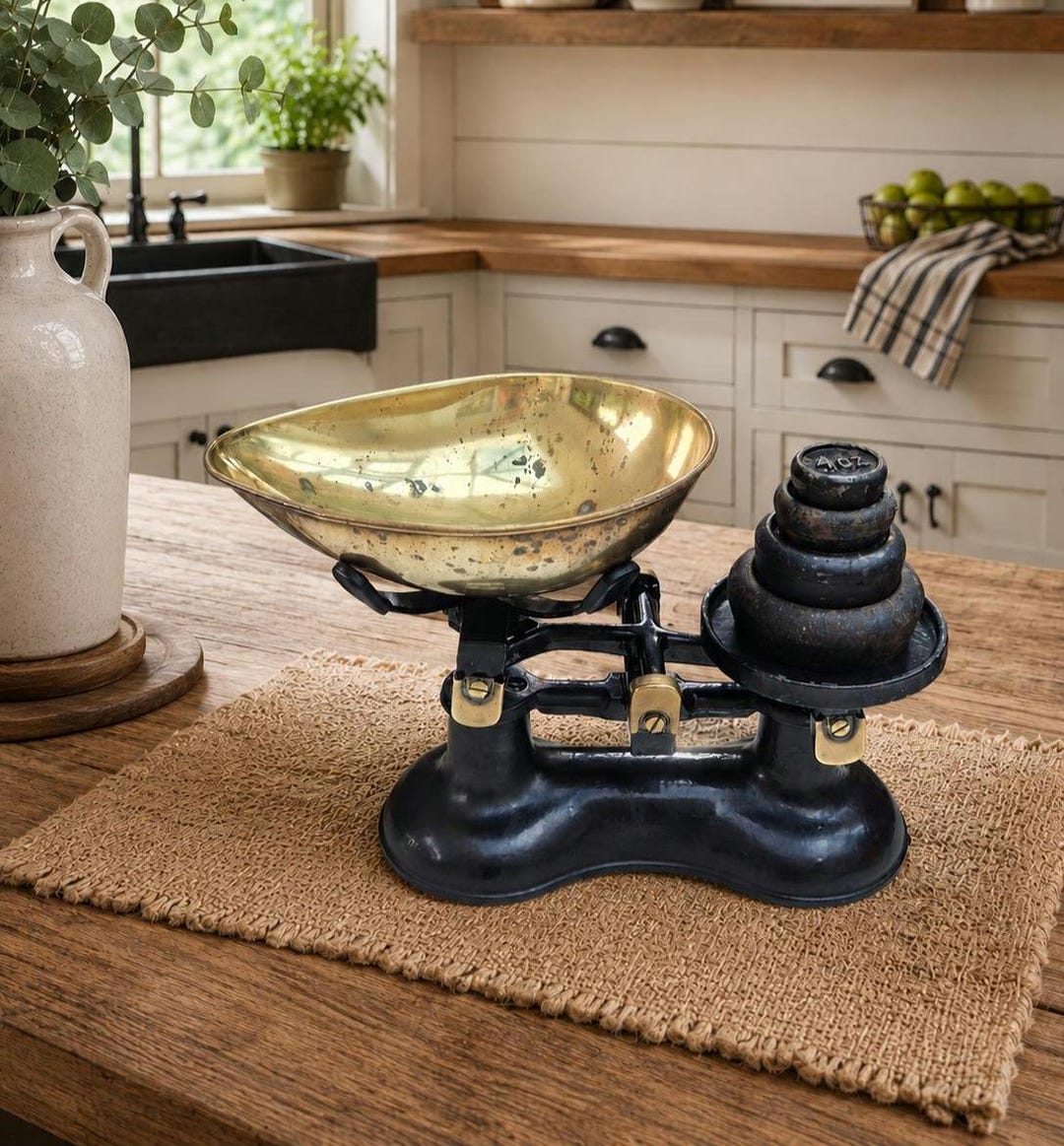 Vintage Black & Brass Kitchen Weighing Scales | Frederick Hill ...