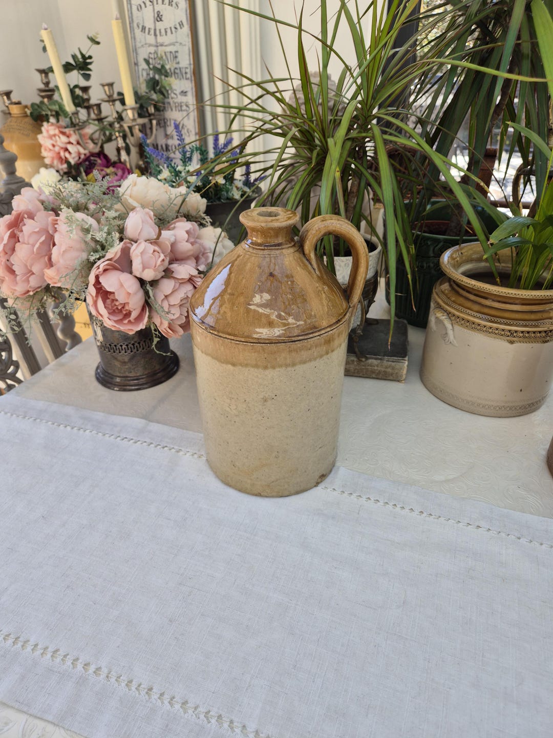 Glazed Stoneware Flagon | Large Flagon | Vintage Stoneware ...