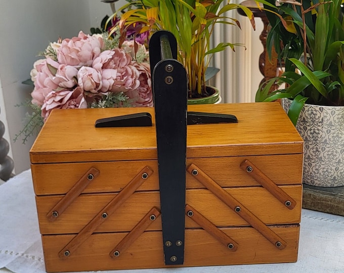 Vintage Wooden Cantilever Sewing Box Vintage Craft Storage Box ...