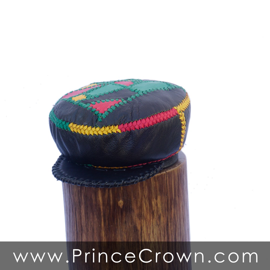 Rasta Leather Crown, Small Leather Cap for Locs, Red Gold Green ...