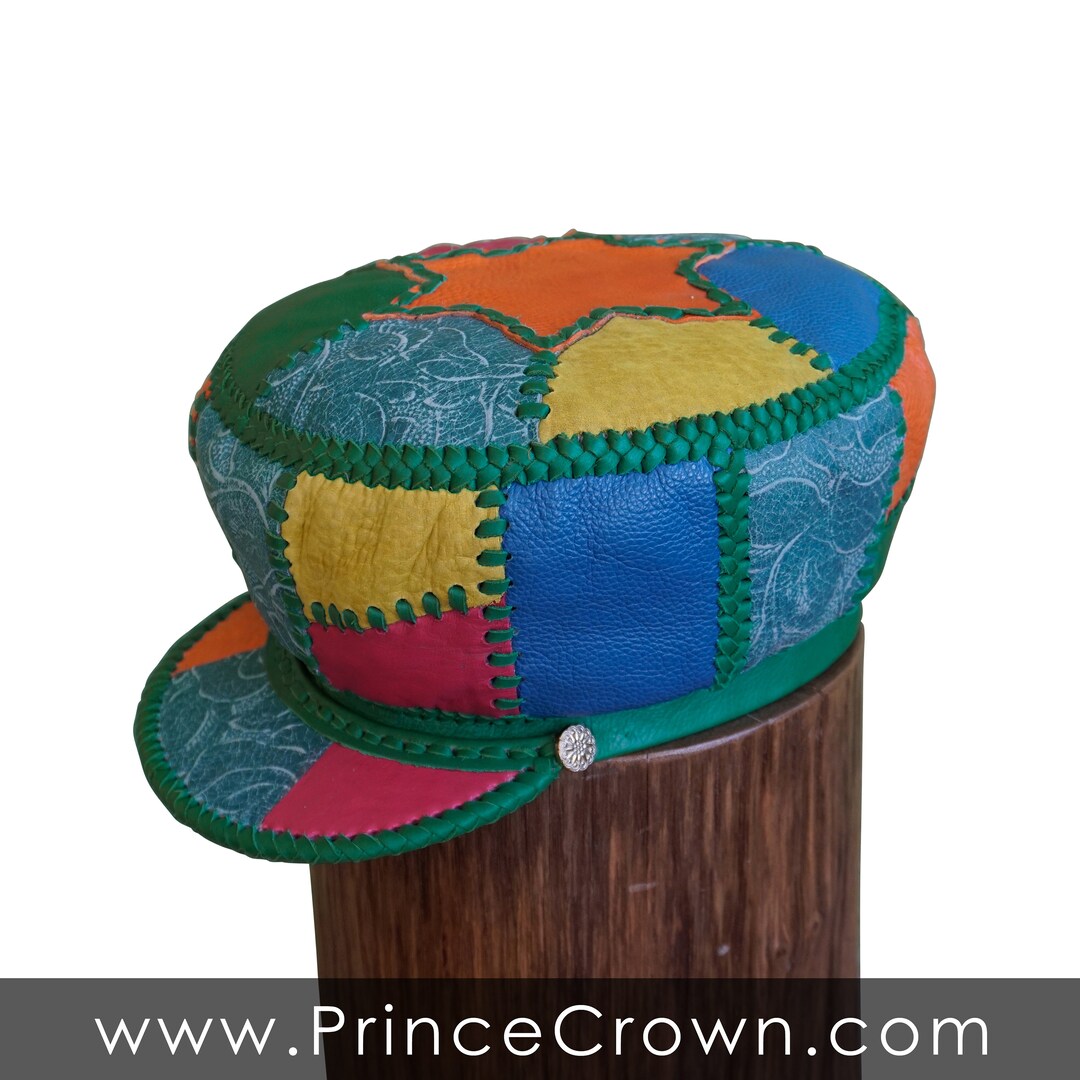 Colorful Leather Cap, Medium Fitted Cap for Locs, Rasta Leather Tam ...