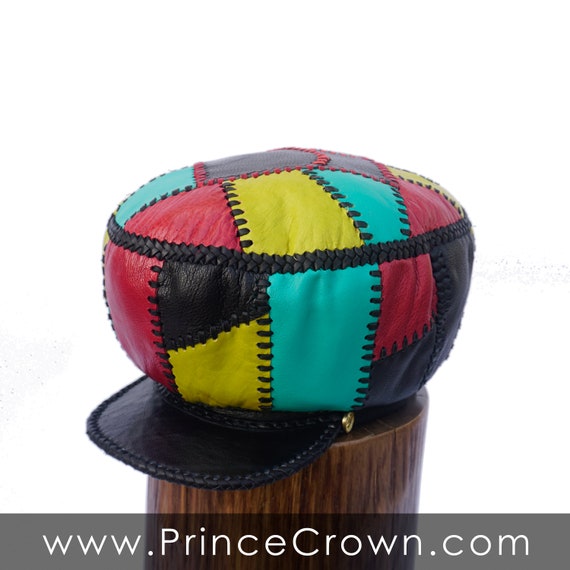 Leather Cap for Locs Handmade Leather Hat Red Gold Green | Etsy