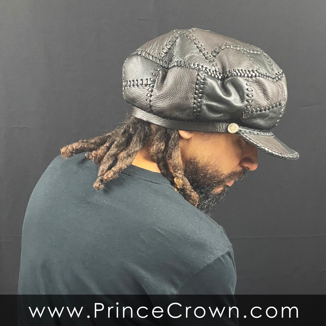 Large Leather Cap, Fitted Cap for Locs, Rasta Leather Tam, Rastafarian ...
