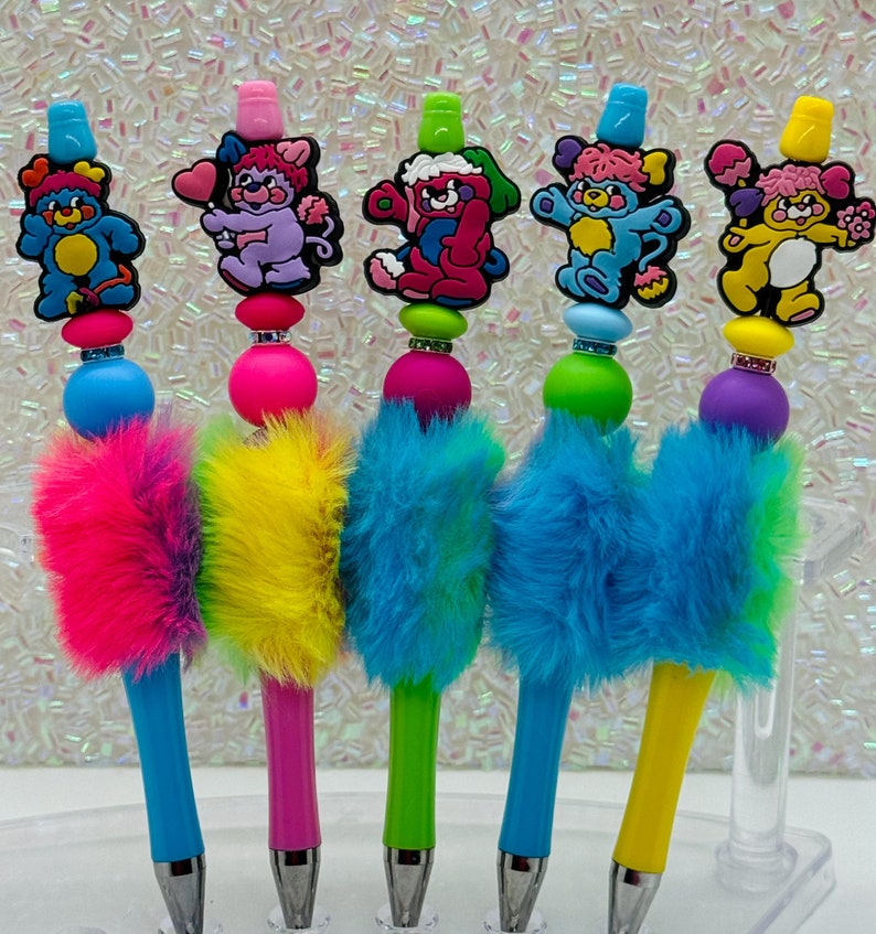 Neon Fluffy Popples Pen Furry Cartoon Character 80s Pens Retro Cute ...