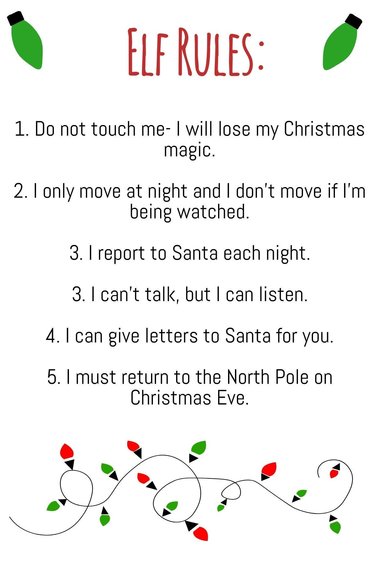 Elf on the Shelf Rules Card Printable - Etsy