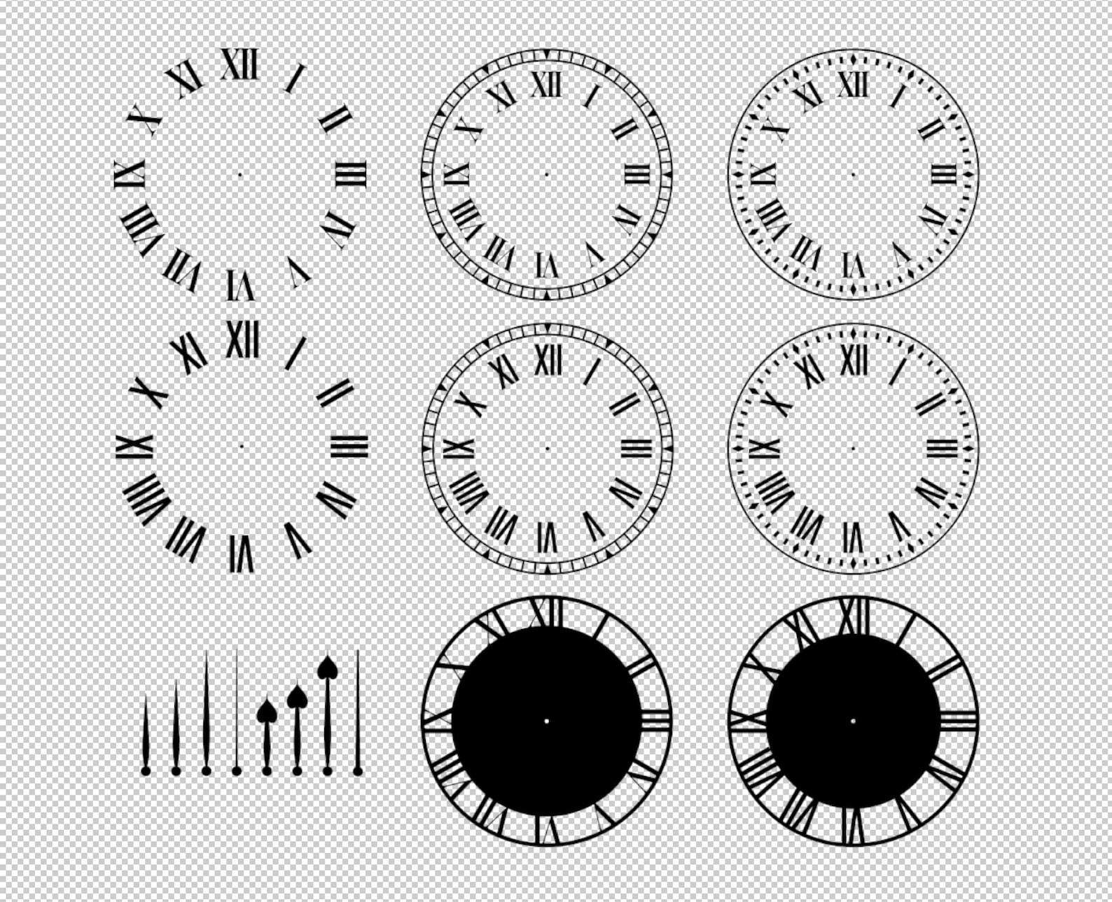 Roman Numeral Clock Faces SVG Vector Clip Art - Cut Files for Cricut ...