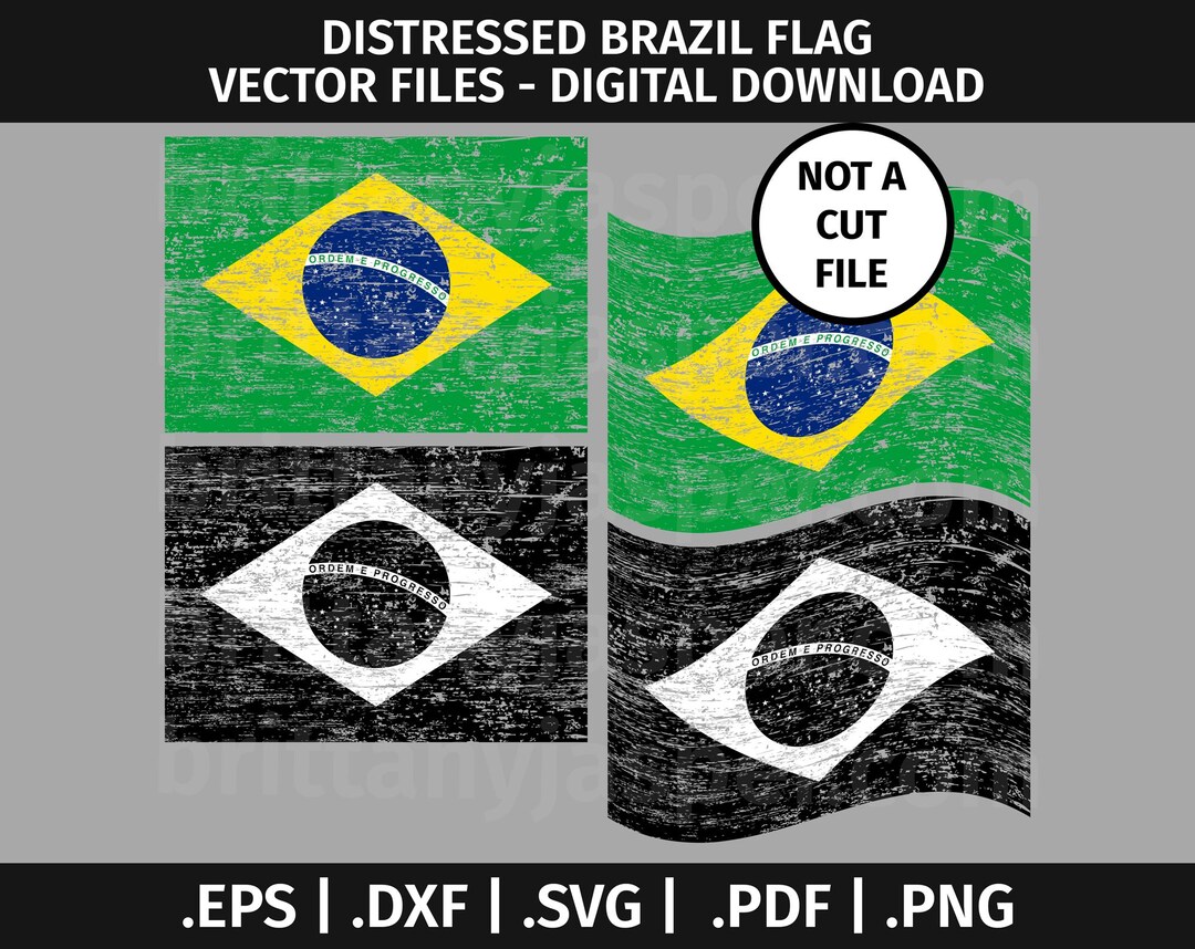 Distressed Brazil Flag SVG Design - Vector Clip Art Graphic - Eps Dxf ...