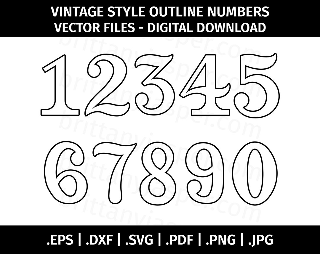 Vintage Style Outline Number SVG Vector Clip Art - Cut Files for Cricut ...