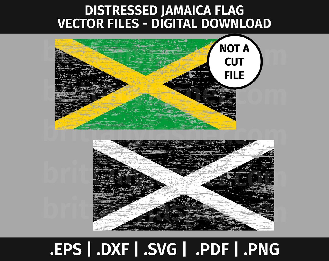 Distressed Jamaica Flag SVG Design - Vector Clip Art Graphic - Eps Dxf ...