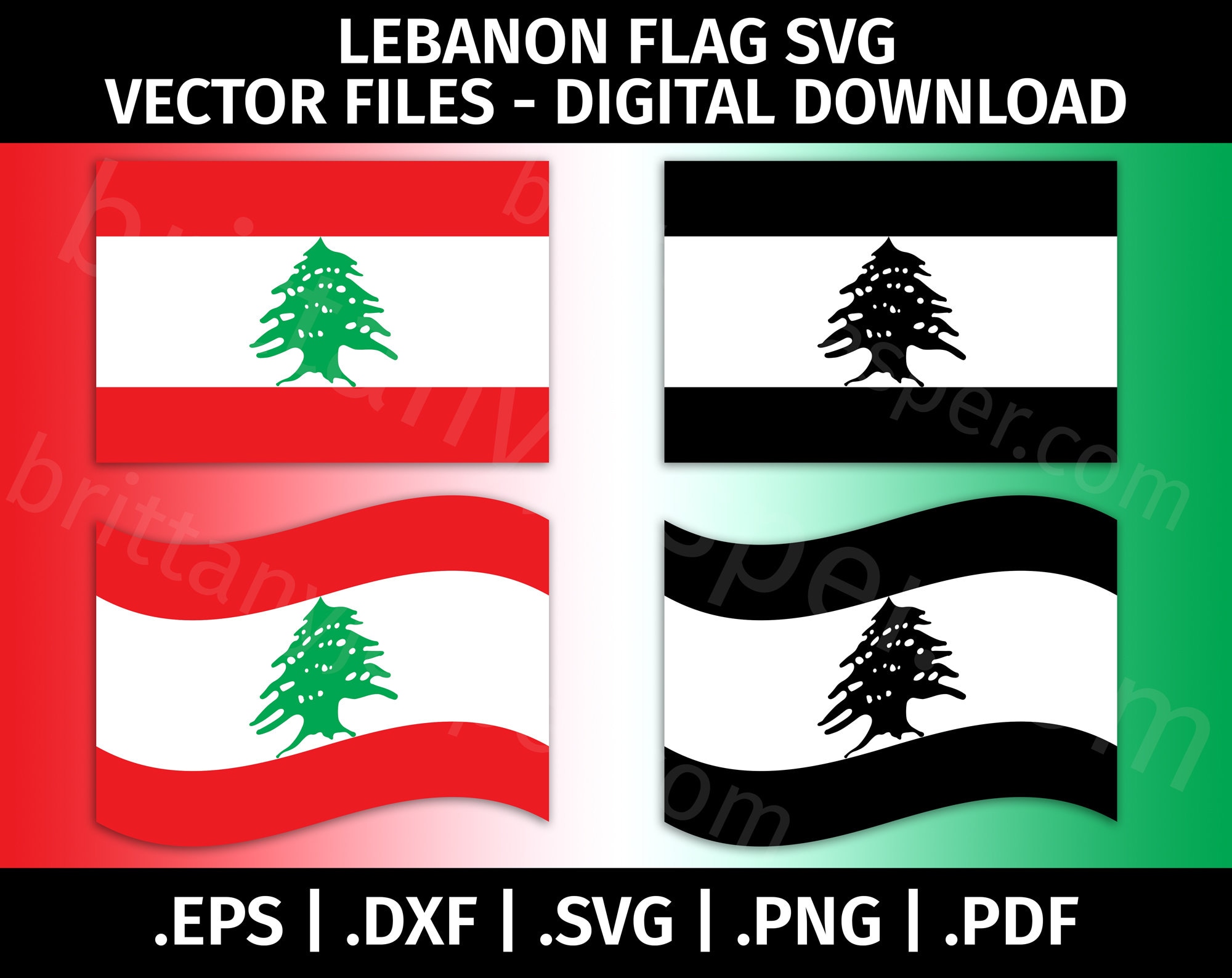 Lebanon Flag SVG Vector Clip Art Cut Files for Cricut | Etsy