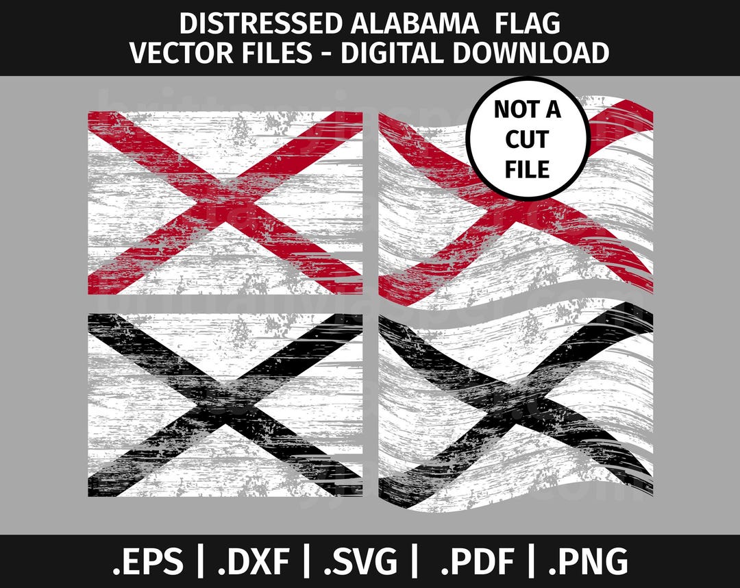 Distressed Alabama Flag SVG Design - Clipart Vector Graphic - Eps Dxf ...