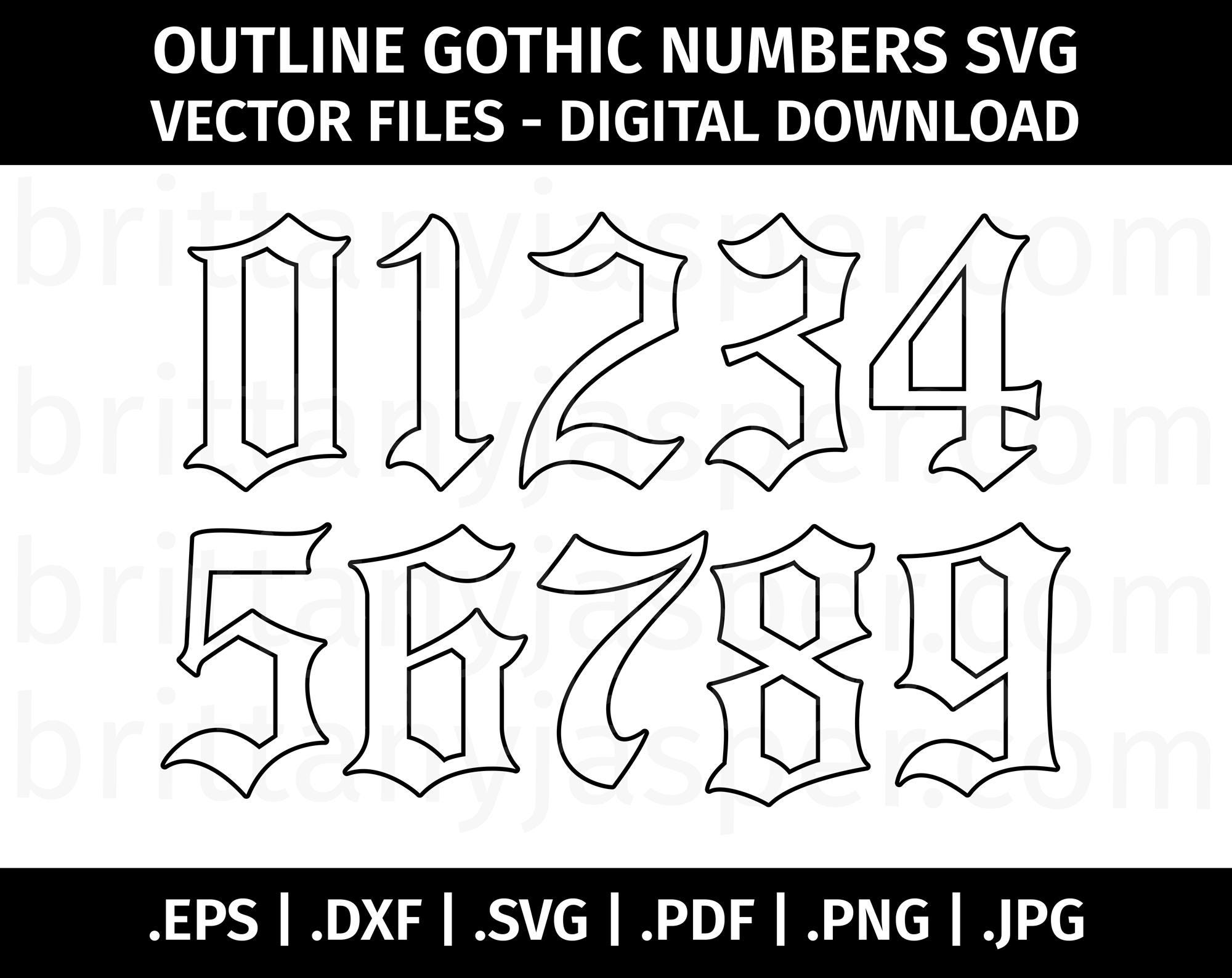 Outline Gothic Number SVG Vector Clip Art - Cut Files for Cricut ...