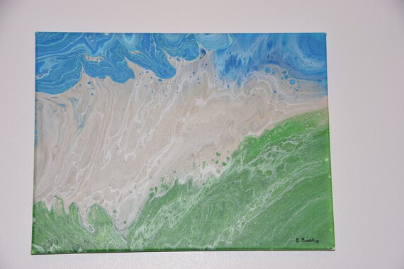 Rocky Beach Abstract Acrylic Pour Painting 9 | Etsy