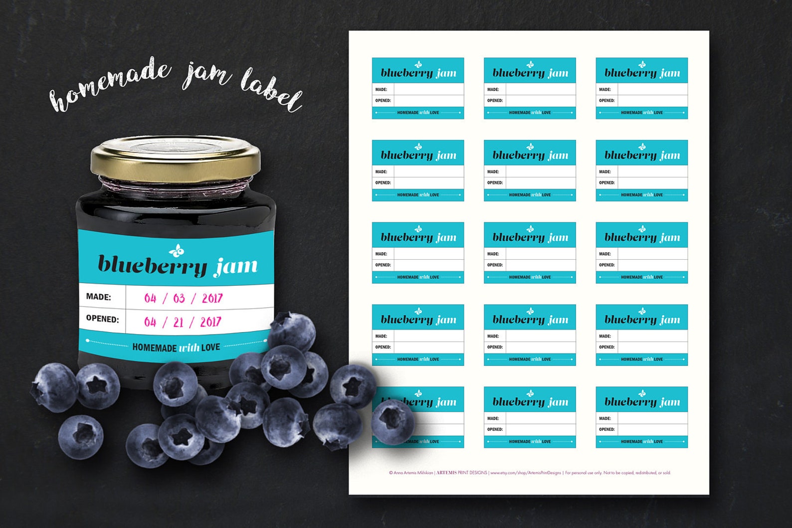 Blueberry Jam Label Food Packaging Print-at-home Labels | Etsy