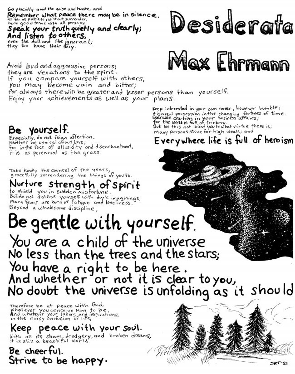 Desiderata by Max Ehrmann Illustrated Poem Drawing - Etsy
