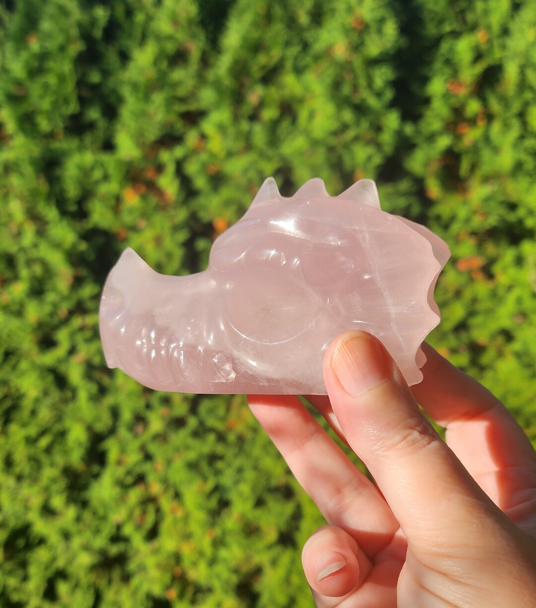 Rose Quartz Dragon Head Carved Pink Gemstone Fantasy Lovers Mythical ...