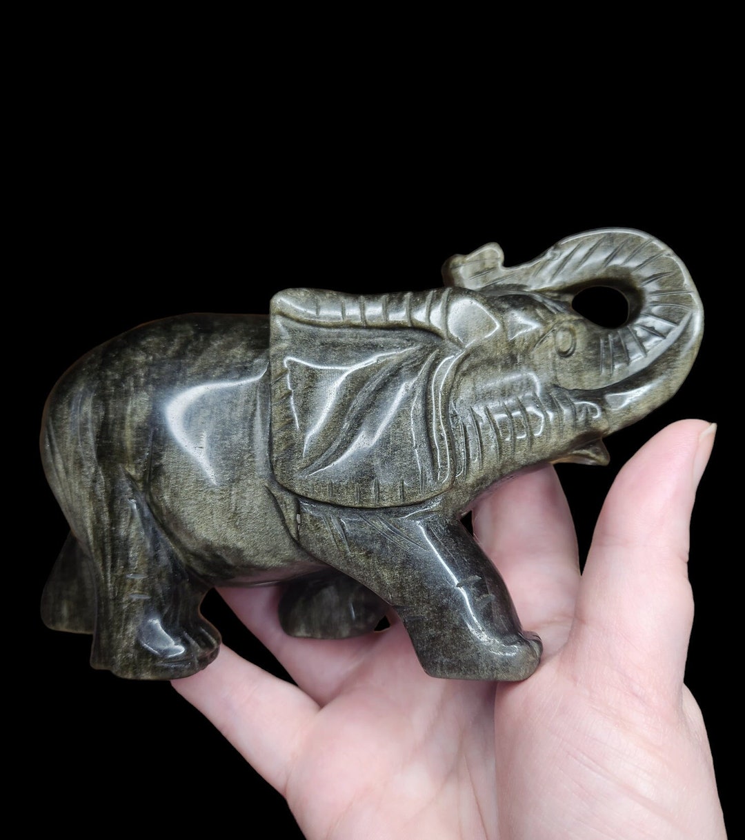 Gold Obsidian Elephant Flashy Hand Carved Black Gemstone - Etsy