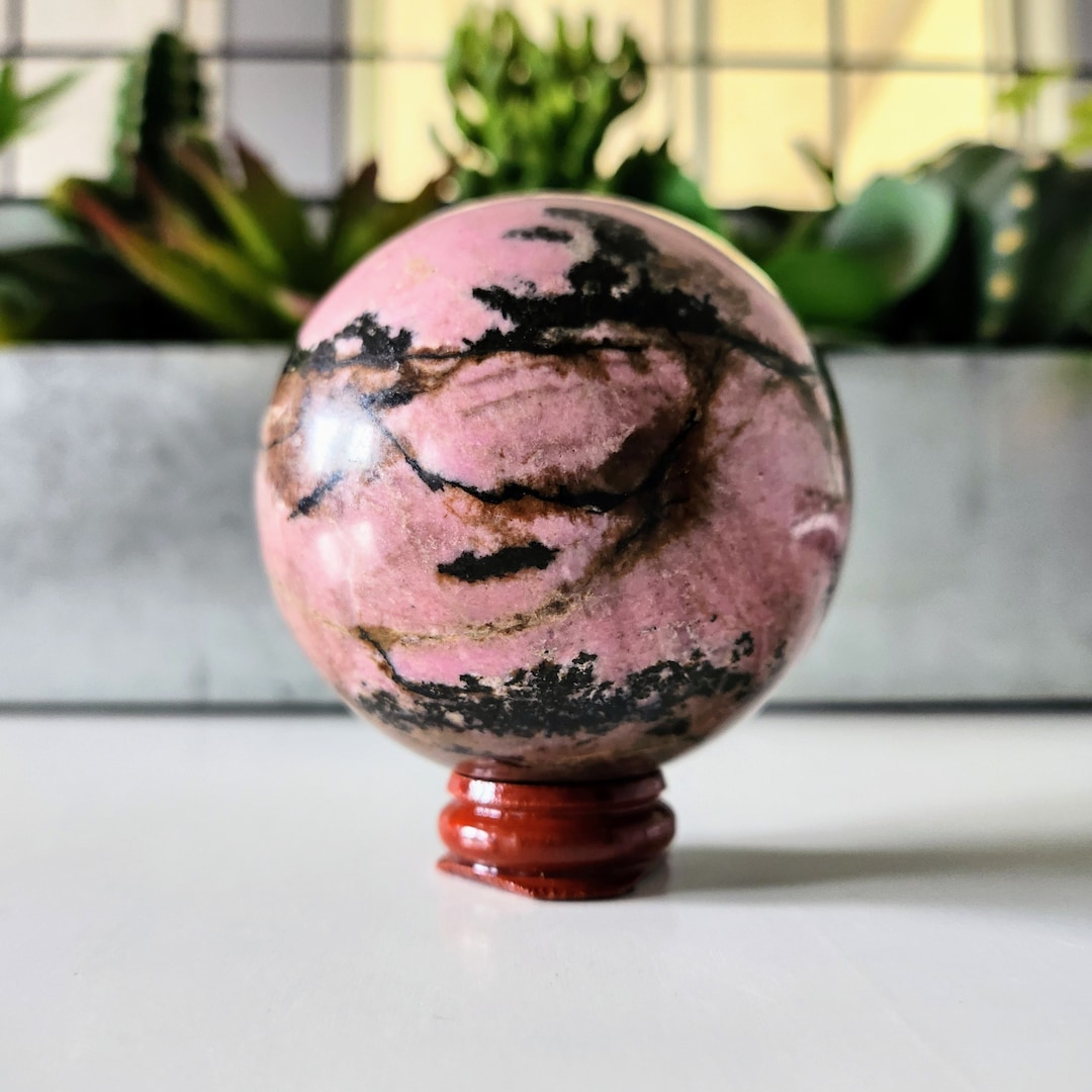 Large Rhodonite Sphere 70mm Ball Gemstone High Quality Pink and Black ...