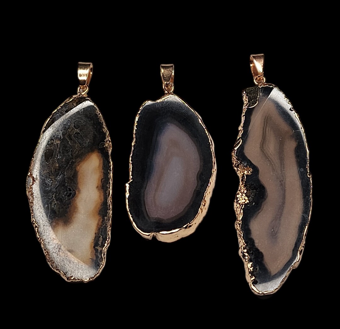 Black Agate Geode Slice Pendant Gold Plated Setting YOU CHOOSE - Etsy