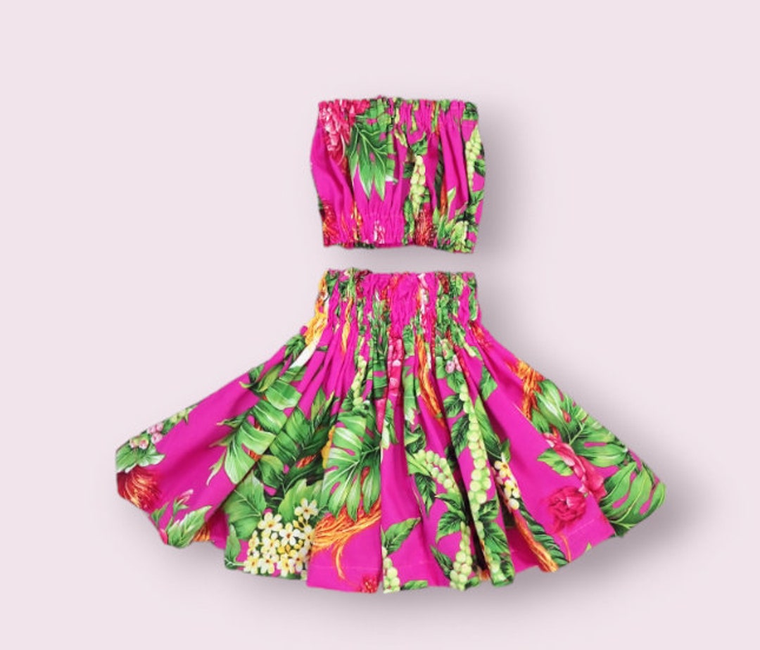 Kids Hula Costume Outfit, Girls Hawaiian Pa'u Hula Skirt Monstera Hot ...