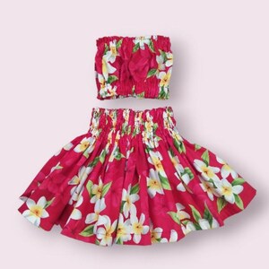 Hawaiian Kids Hula Skirt Plumeria Red Outfit Hula Dance Pa'u Costume ...