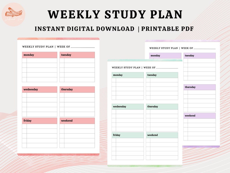 Weekly Study Plan Printable - Digital Download - Etsy