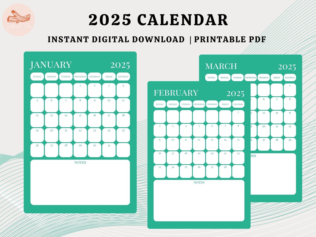 2025 Calendar Printable Green - Digital Download - Etsy